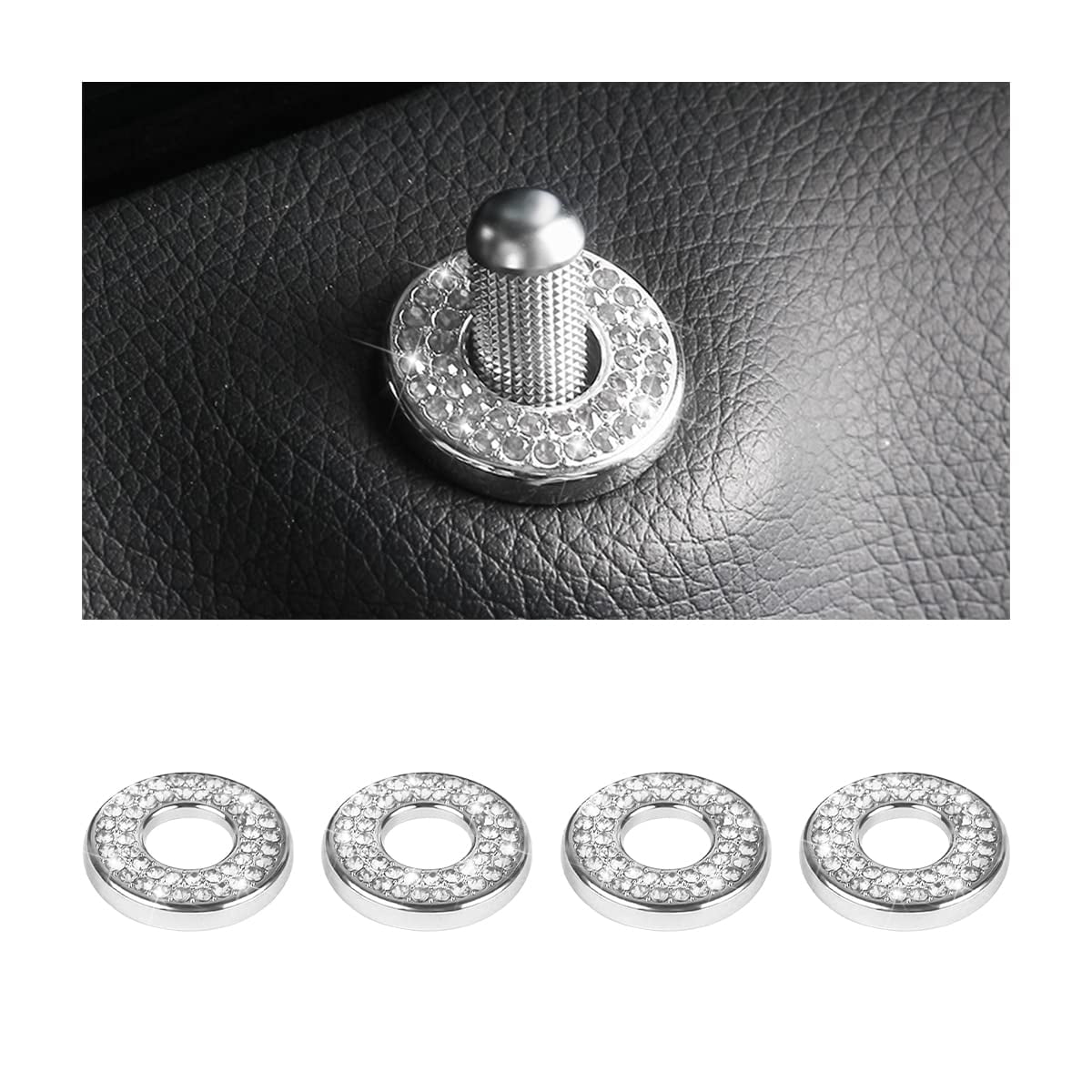 4PCS Bling Inner Car Door Lock Cover Stickers, Rhinestones Pull Rod Bolt Decorations, Crystal ...