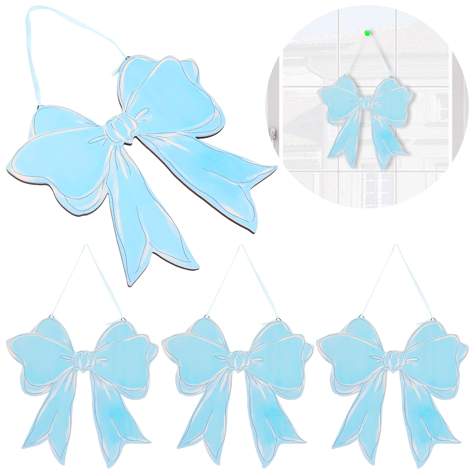 4PCS Blue Bow Wooden Hanging Sign Coquette Bow Wall Hanging Hanger Cute ...