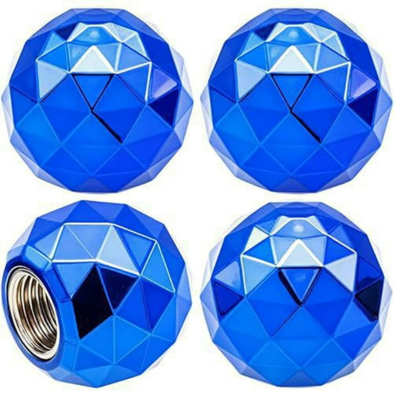 4PCS Blue Spherical Diamond Pattern Valve Caps - Universal Classic Tire ...