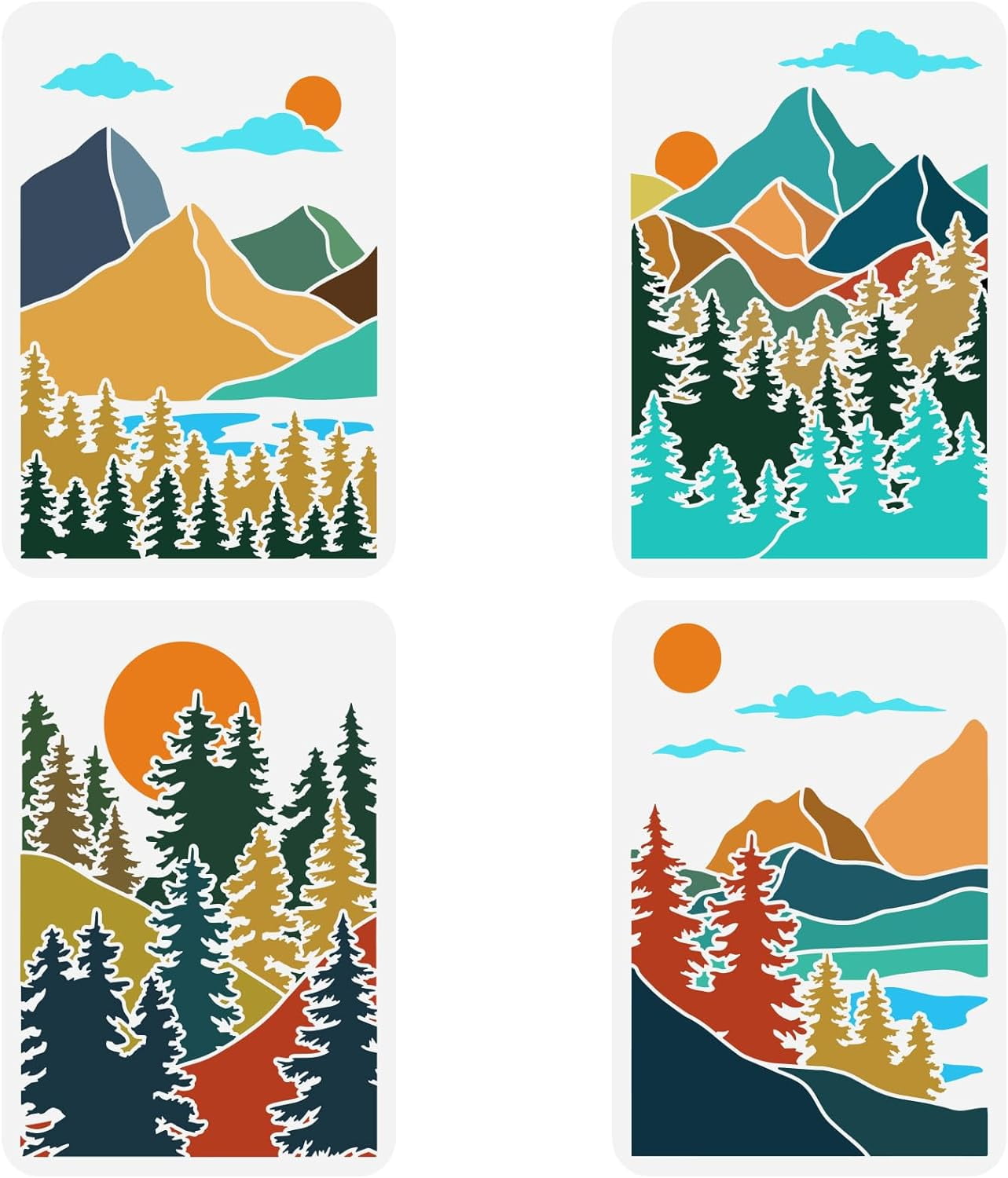 1Set Boho Forest Mountain Landscape Stencil 11.7x8.3inch Large Natural ...