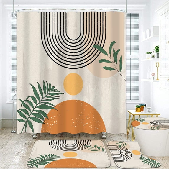 4PCS Boho Shower Curtain Set Retro Orange Shower Curtain Bathroom Set ...