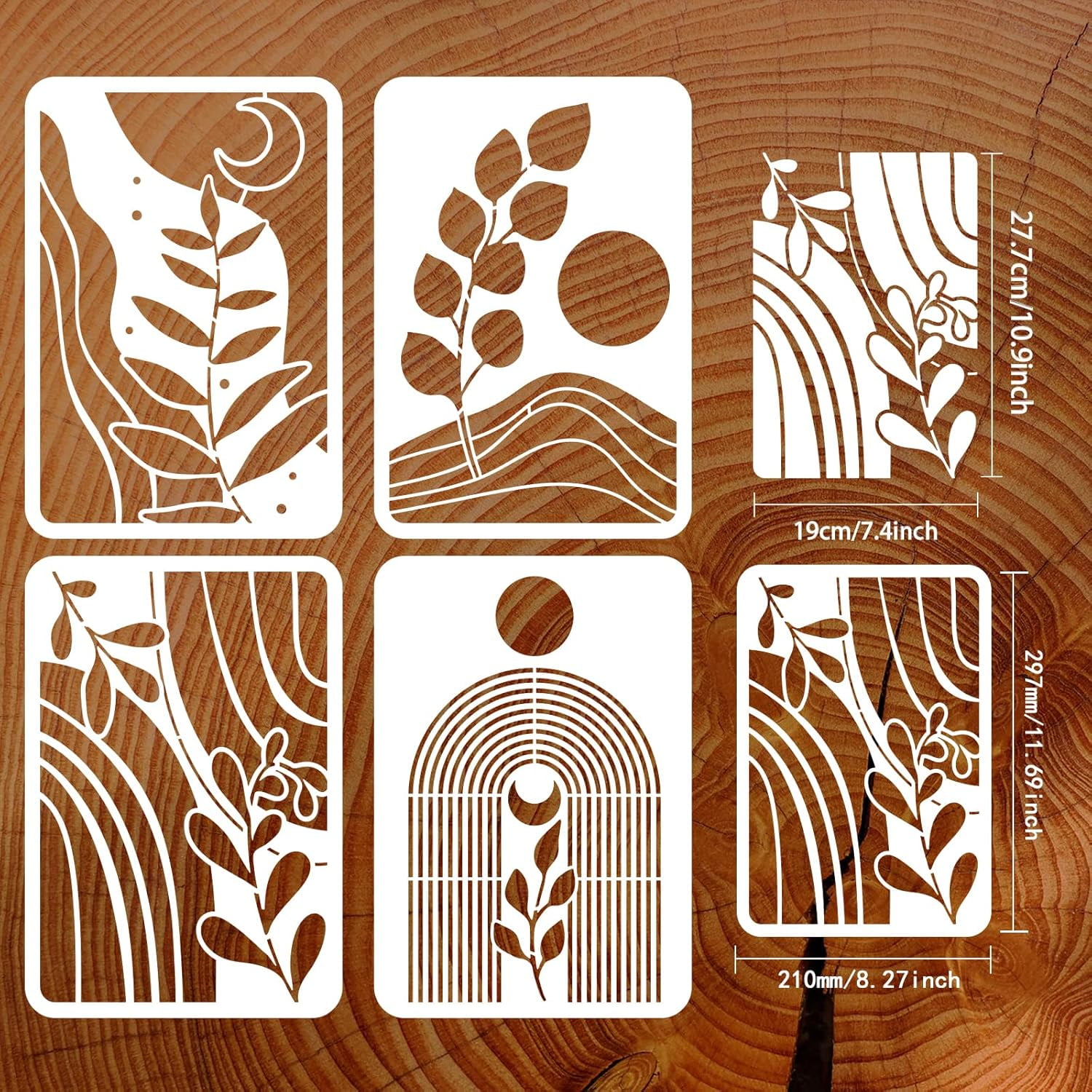 4PCS Boho Sunrise Stencil 11.7x8.3 inch Tropical Plant Leaves Stencil ...