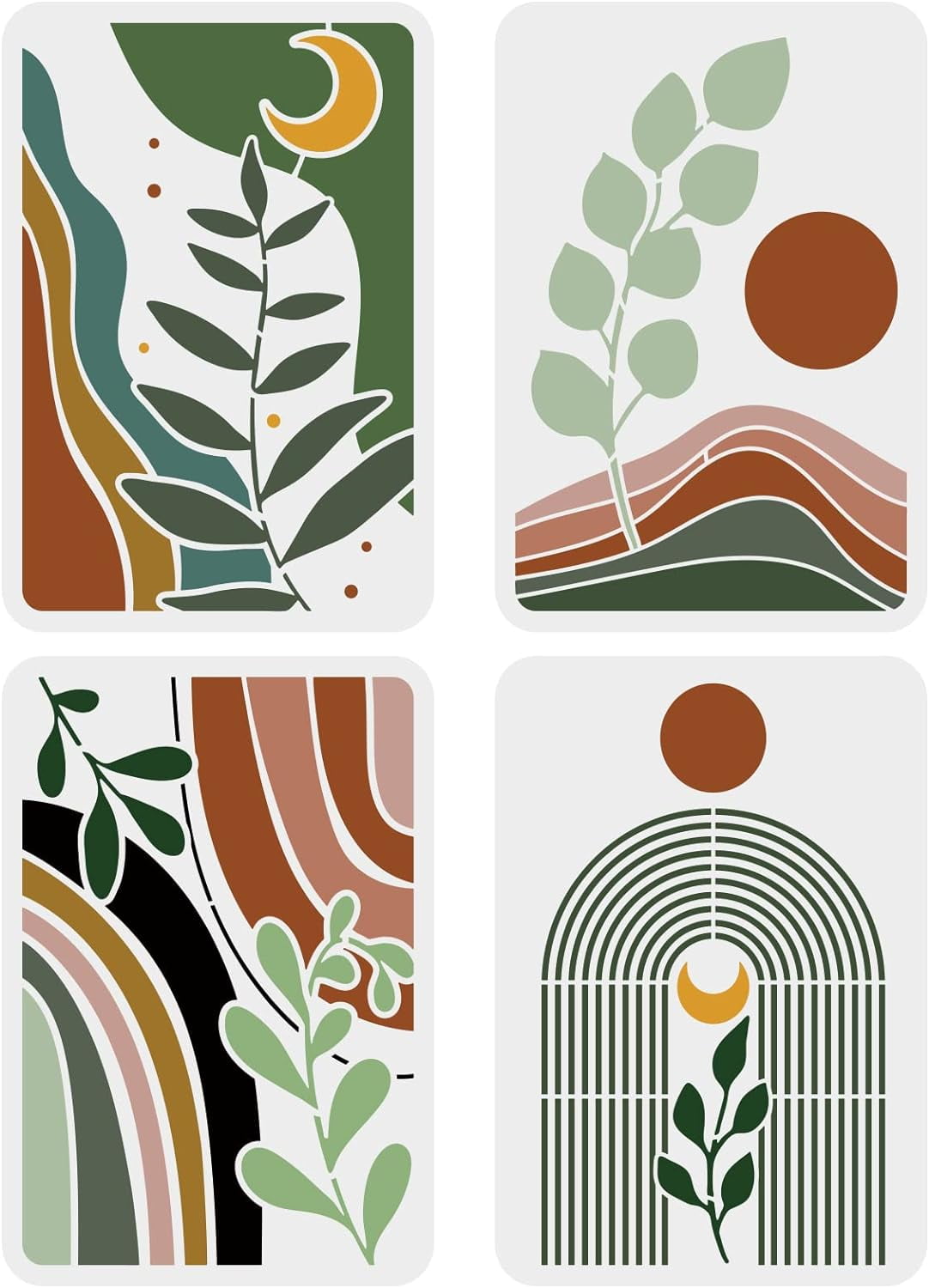 4PCS Boho Sunrise Stencil 11.7x8.3 inch Tropical Plant Leaves Stencil ...