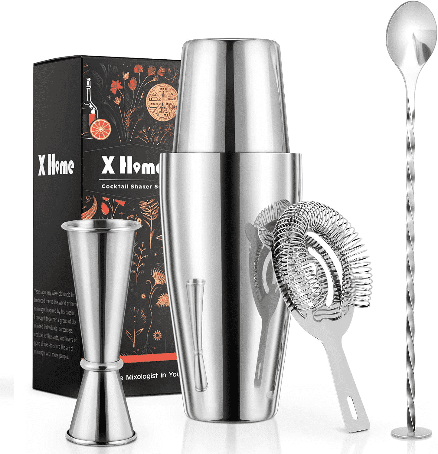 X Home Stainless Steel 4PCS Boston Cocktail Shaker Set Bar Kit with ...