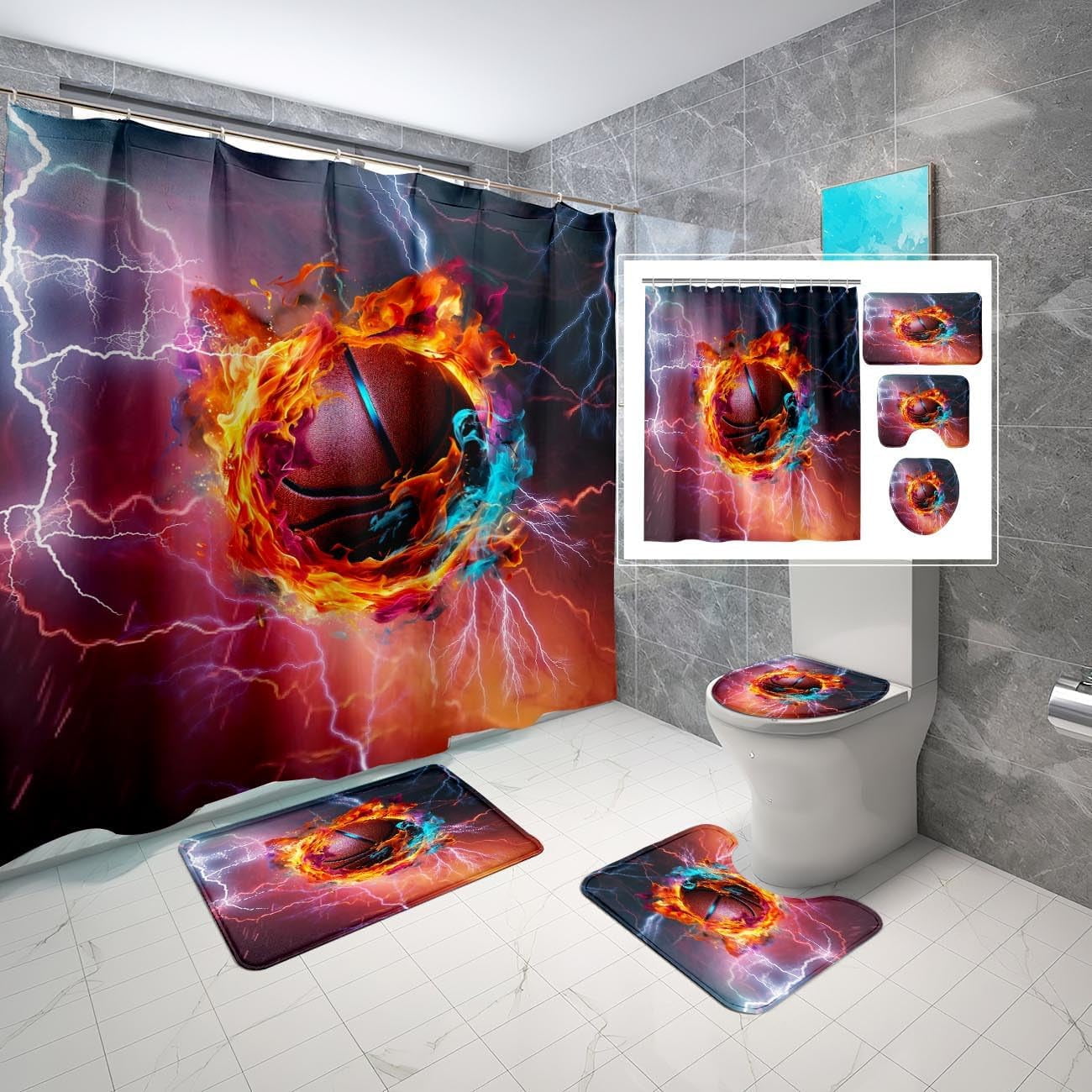 4Pcs Soccer Shower Curtain for Boys Bathroom Set - Boys Sports Shower ...