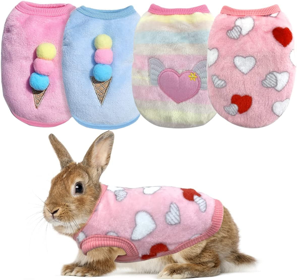 4PCS Bunny Clothes for Rabbits- Small Animal Guinea Pig Warm Vest Clothes Costume Soft T-Shirt ...