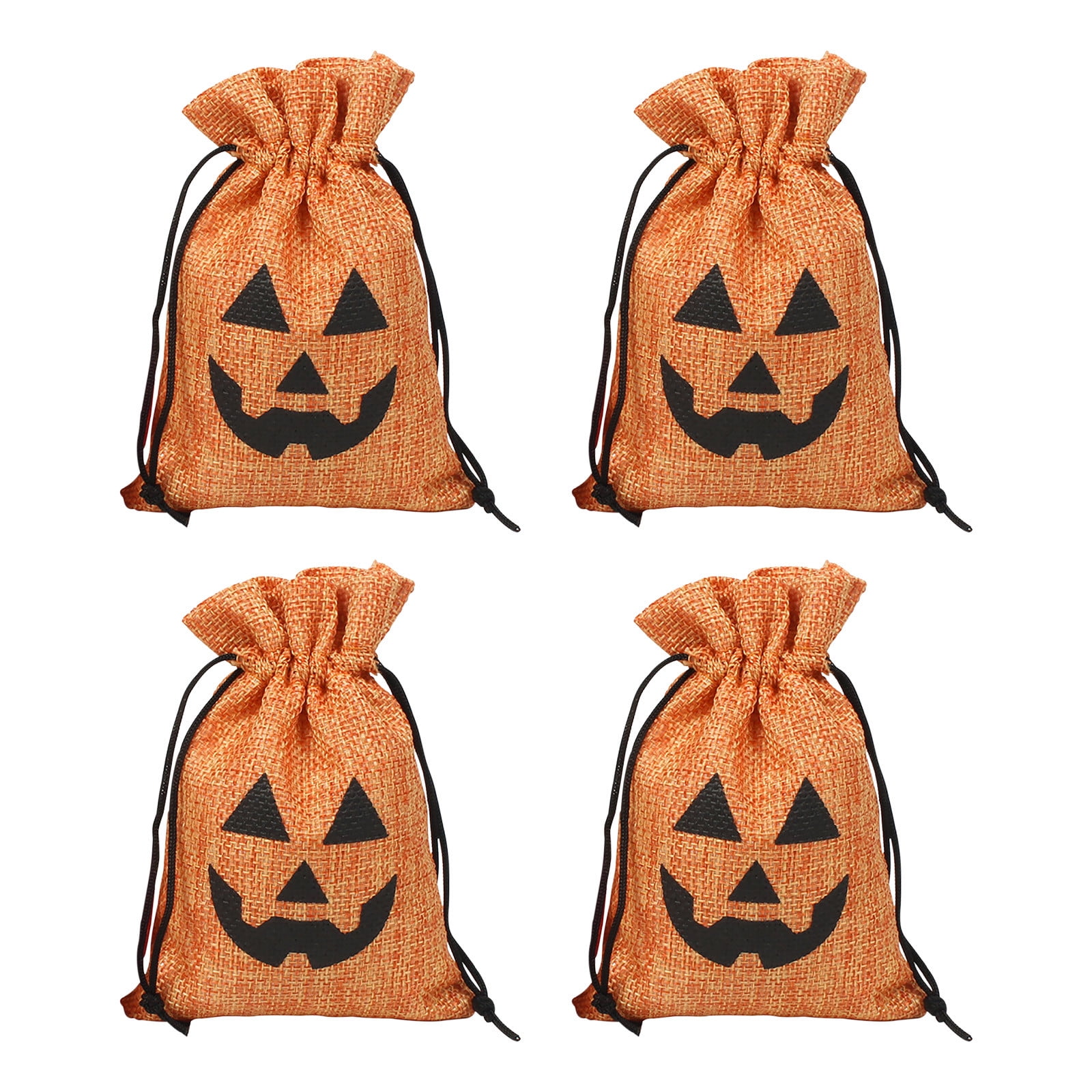 4PCS Burlap Bags with Drawstring, Halloween Devil Pumpkin Orange ...