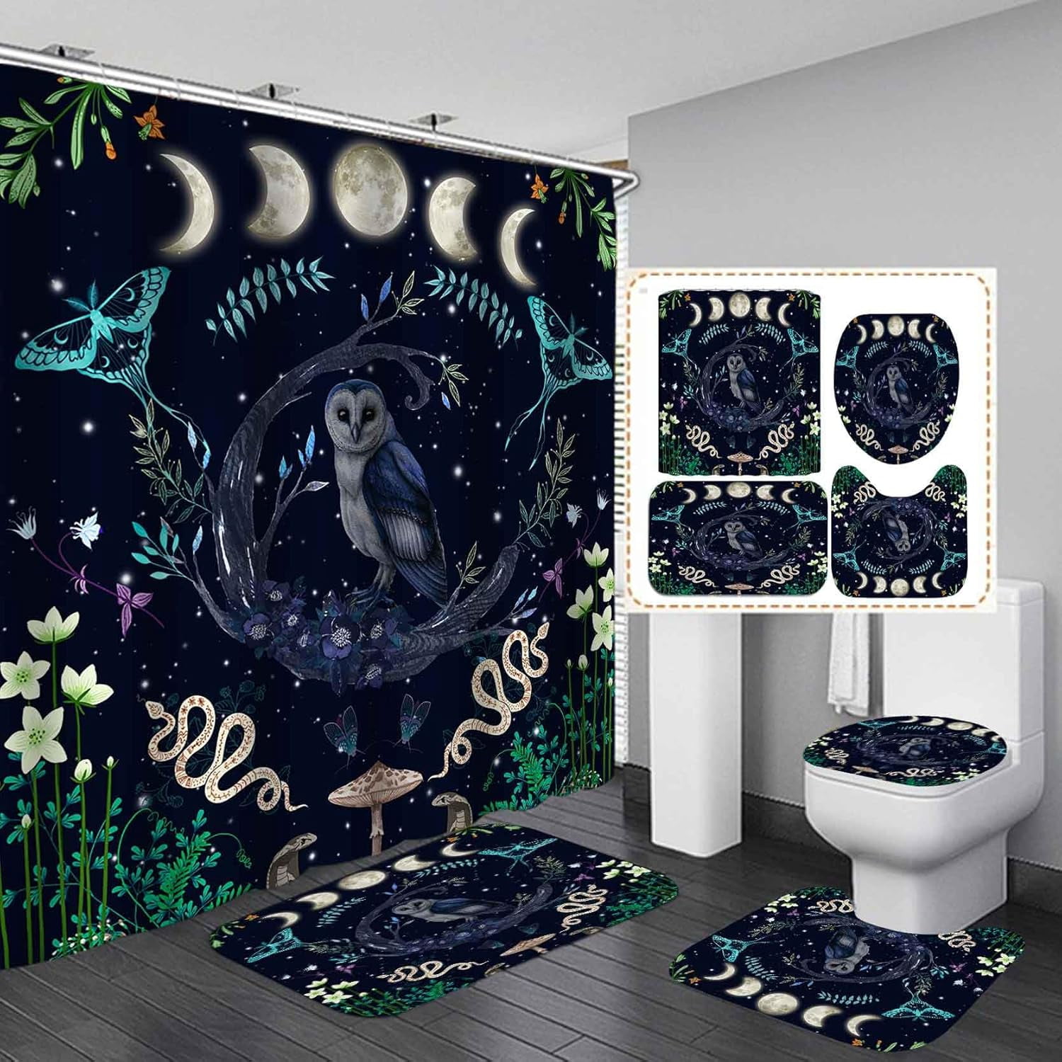 4PCS Burning Sun and Moon Shower Curtain Set Evil Eye Starry Sky Space ...