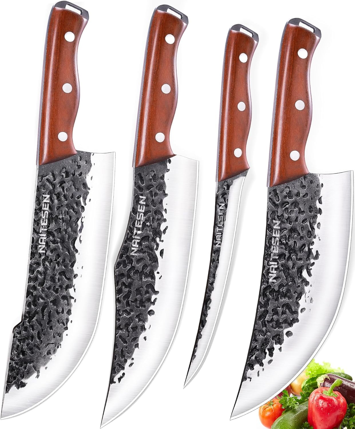 4PCS Butcher Knife and Kitchen Knife Set, Hand Forged Very Sharp for ...