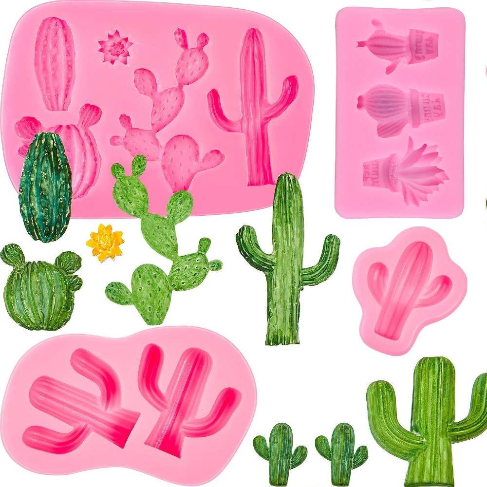 4PCS Cactus Silicone Fondant Moulds Cacti Hawaiian Cake Moulds Set for ...