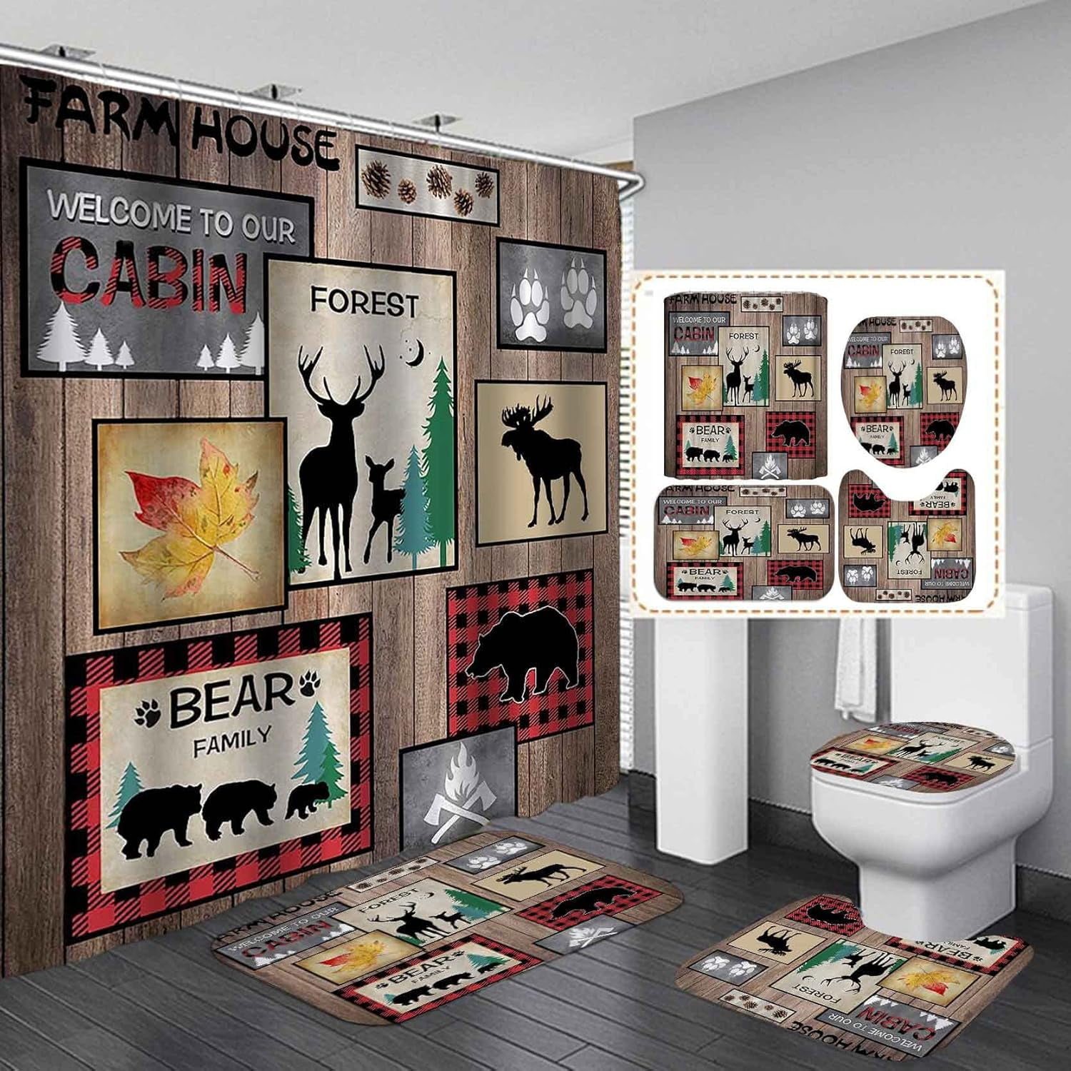 4PCS Camo Black American Flag Shower Curtain Set, Camouflage USA Flag ...