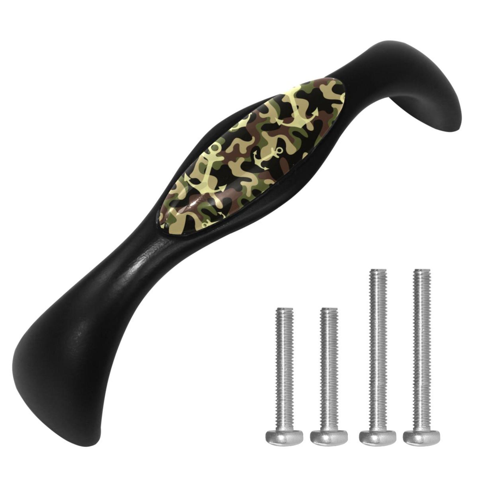 4PCS Camo Green Arched Drawer Pulls Crystal Glass Black Knobs with Screws for Wardrobes ...