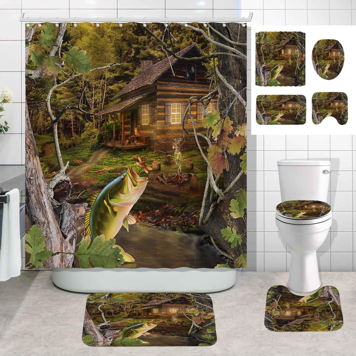 4PCS Camo Shower Curtain Set, Black American Flag Red Camouflage Deer ...