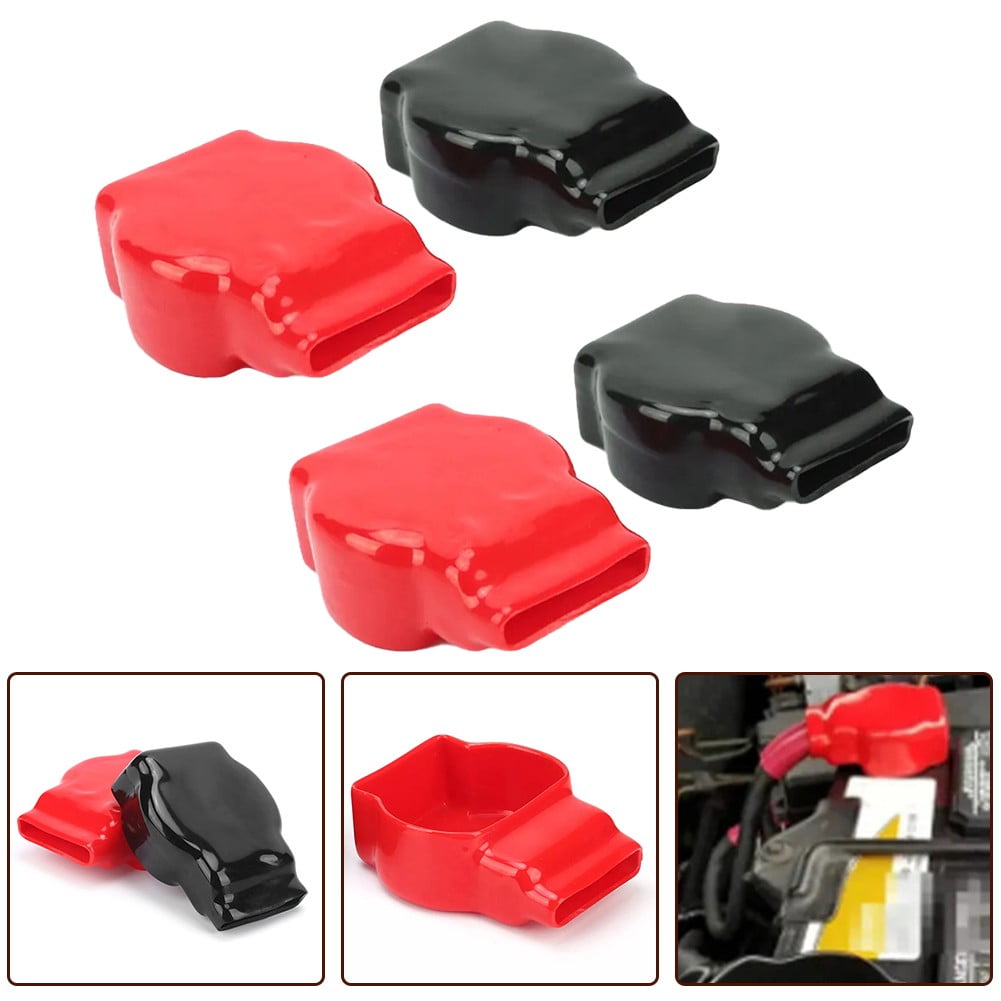 4PCS Car Battery Terminal Rubber Covers For Car Vehicles RV Boat Red ...