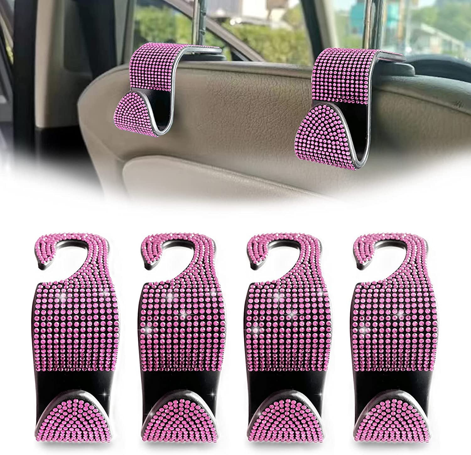 4PCS Car Seat Hooks, Car Bling Rhinestone Seat Headrest Hooks, Front ...
