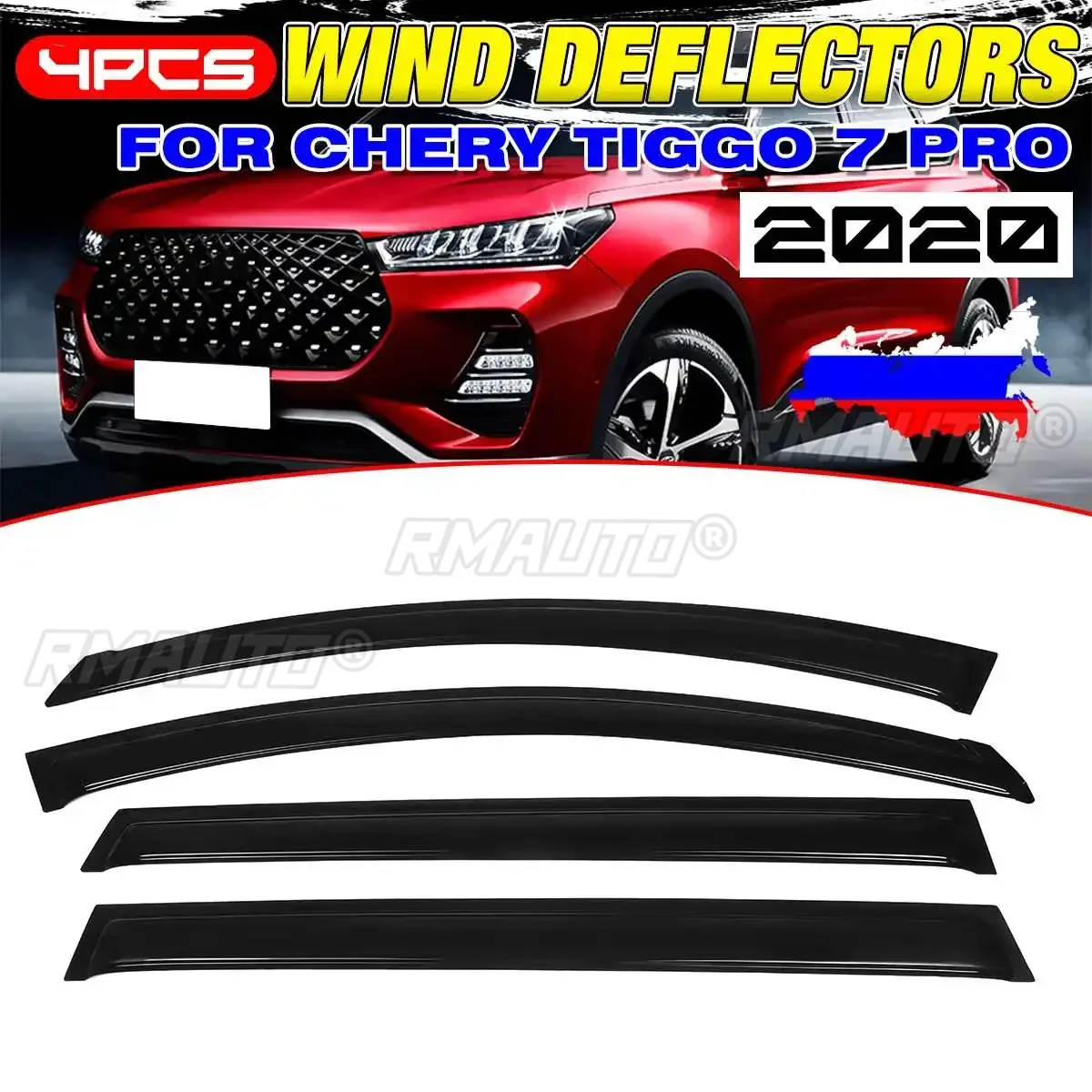 4PCS Car Side Window Wind Deflectors Tinted Sun Rain Guard Vent Awnings ...