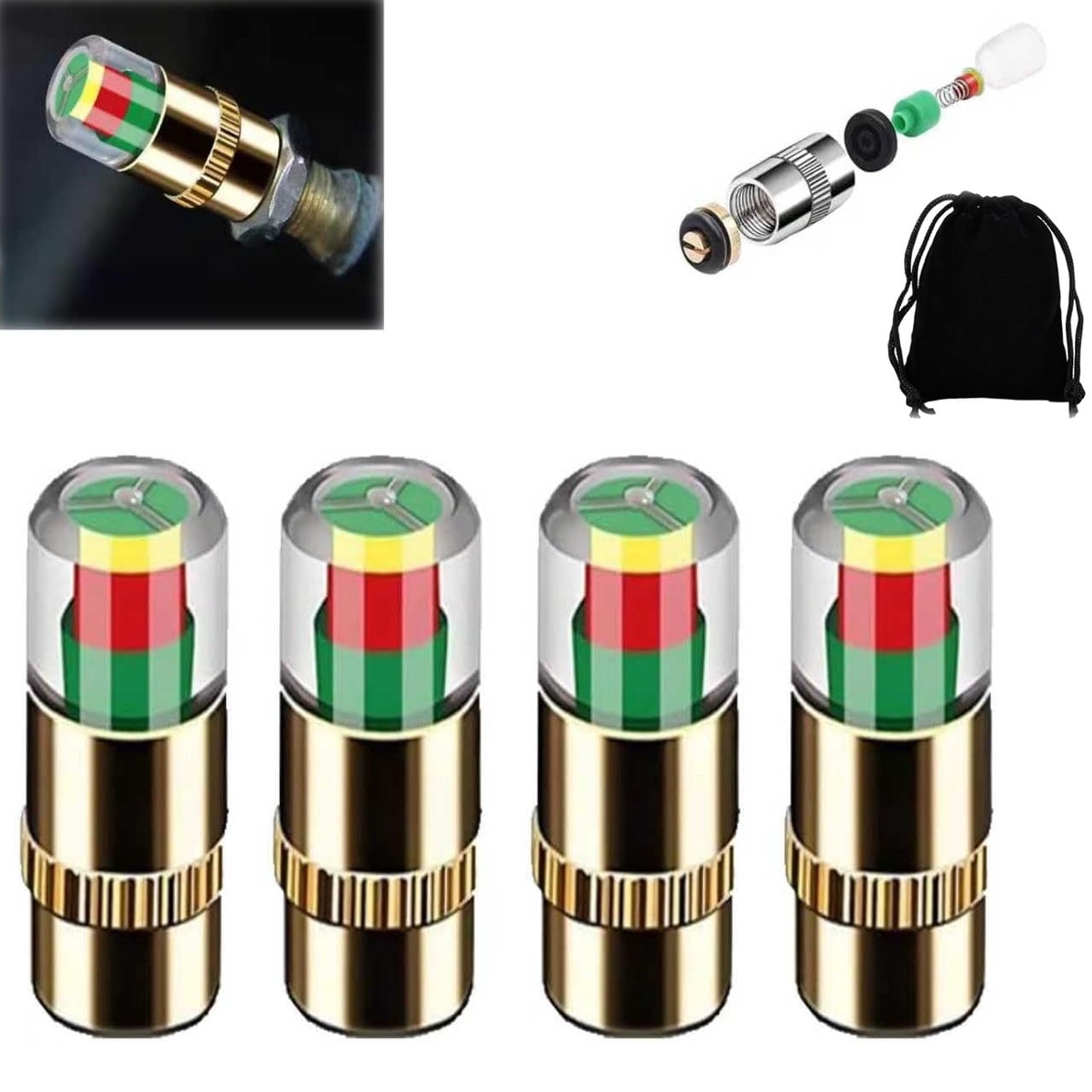 4PCS Car Tire Pressure Monitor Valve Stem Caps, 2.4 Bar 36psiTire ...