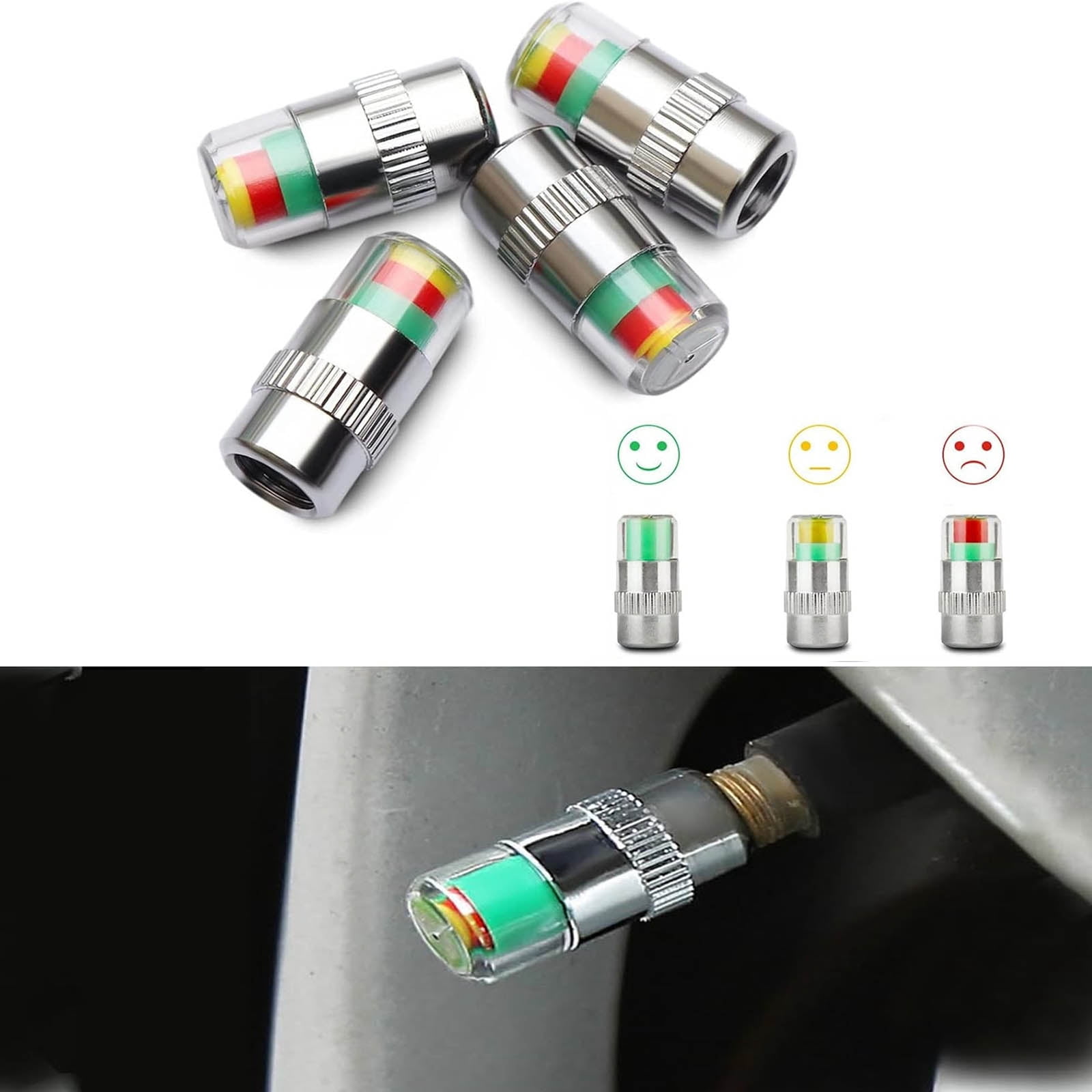 4PCS Car Tire Pressure Monitor Valve Stem Caps, 2.4Bar 36PSI Sensor ...