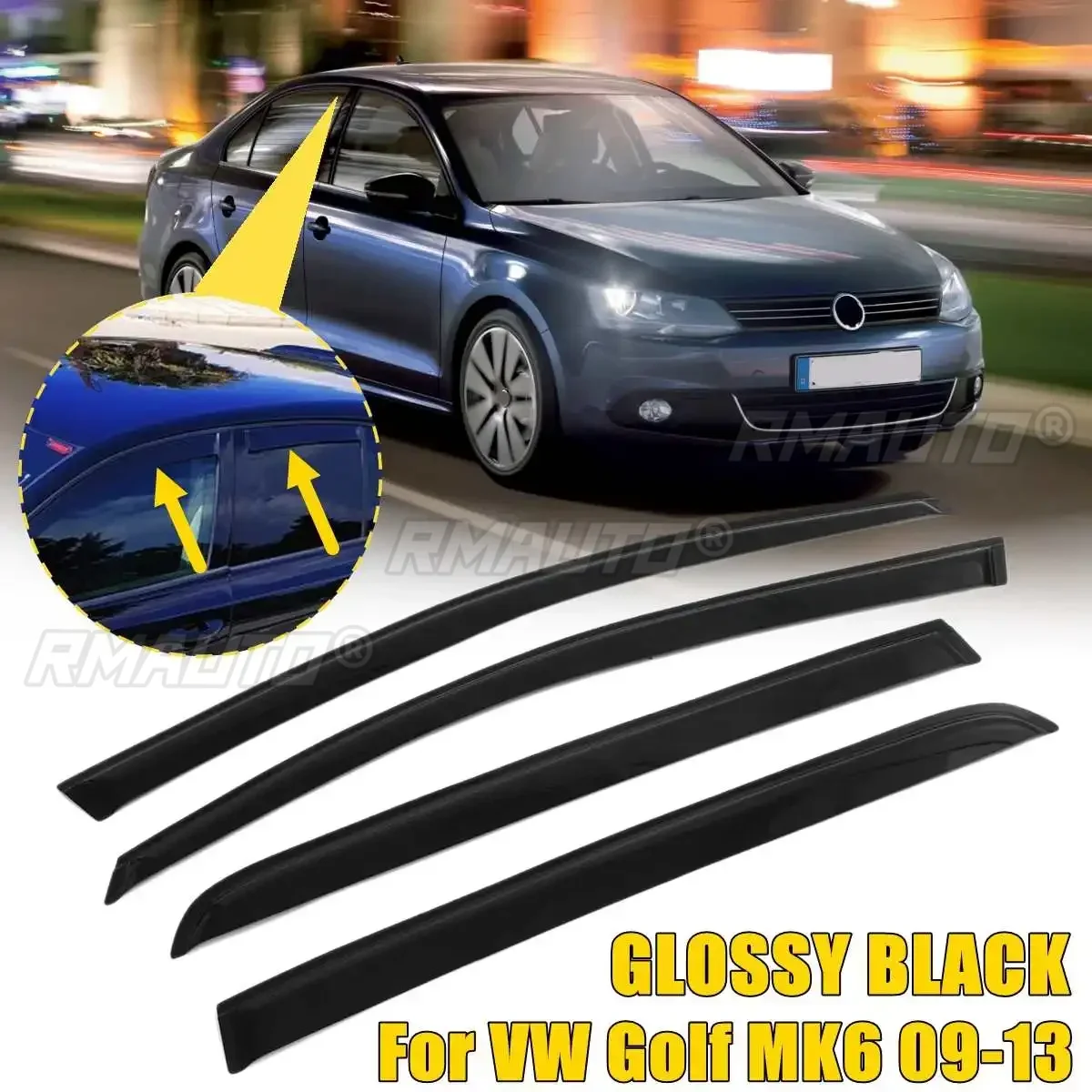 4PCS Car Window Wind Deflectors Tinted For VW Golf 6th Gen MK6 2009 ...