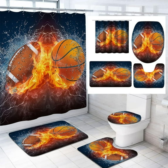 4PCS Cartoon Sports Shower Curtain Set, Colorful Graffiti Splash Paint ...