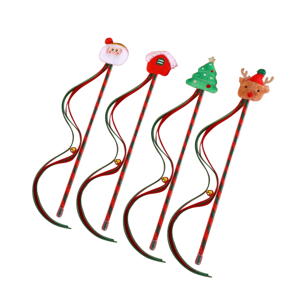 4PCS Cat Interactive Stick Cute Tassels Wand Christmas Themed Cat ...
