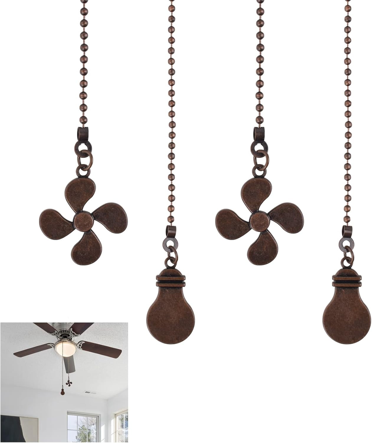 thovorrnl 4pcs Ceiling Fan Pull Chain Extension, 14", 4 Leaf and Light ...