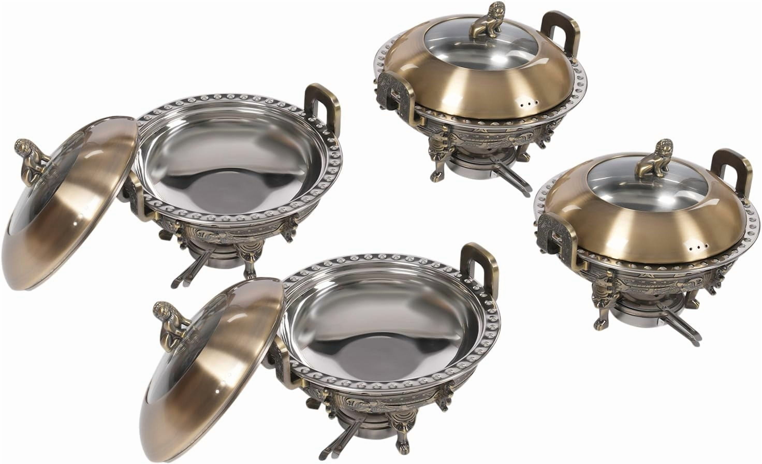 4PCS Chafing Dishes, Stainless Steel Round Chafer, Chinese Classic ...