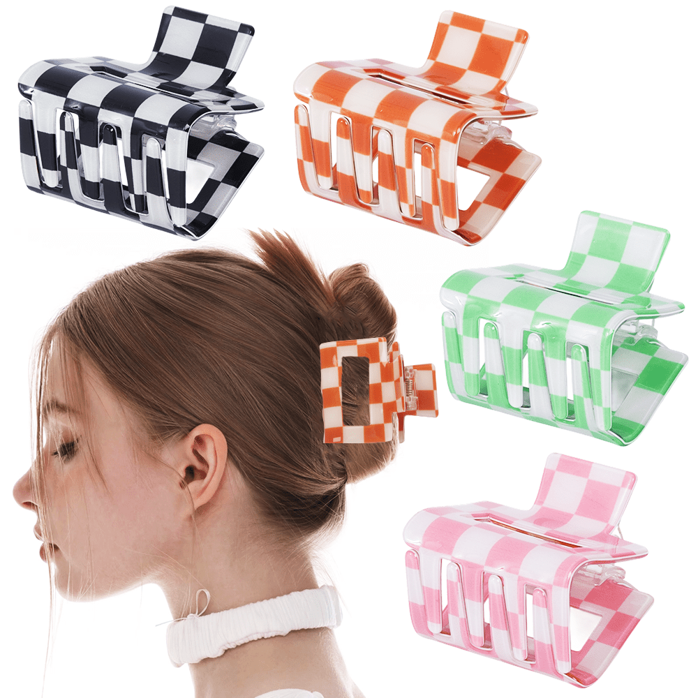 4PCS Checkered Hair Claw Clips, 1.97" Multicolored Square Hair Clips ...