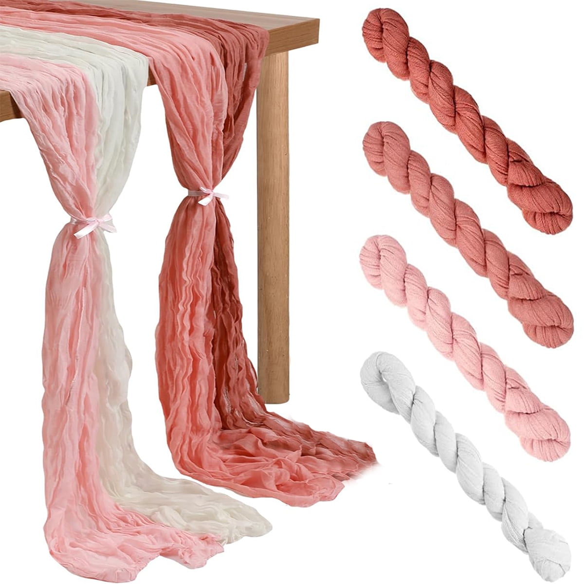 4PCS Cheesecloth Table Runner Gradient Pink Gauze Table Runner 6FT Boho ...