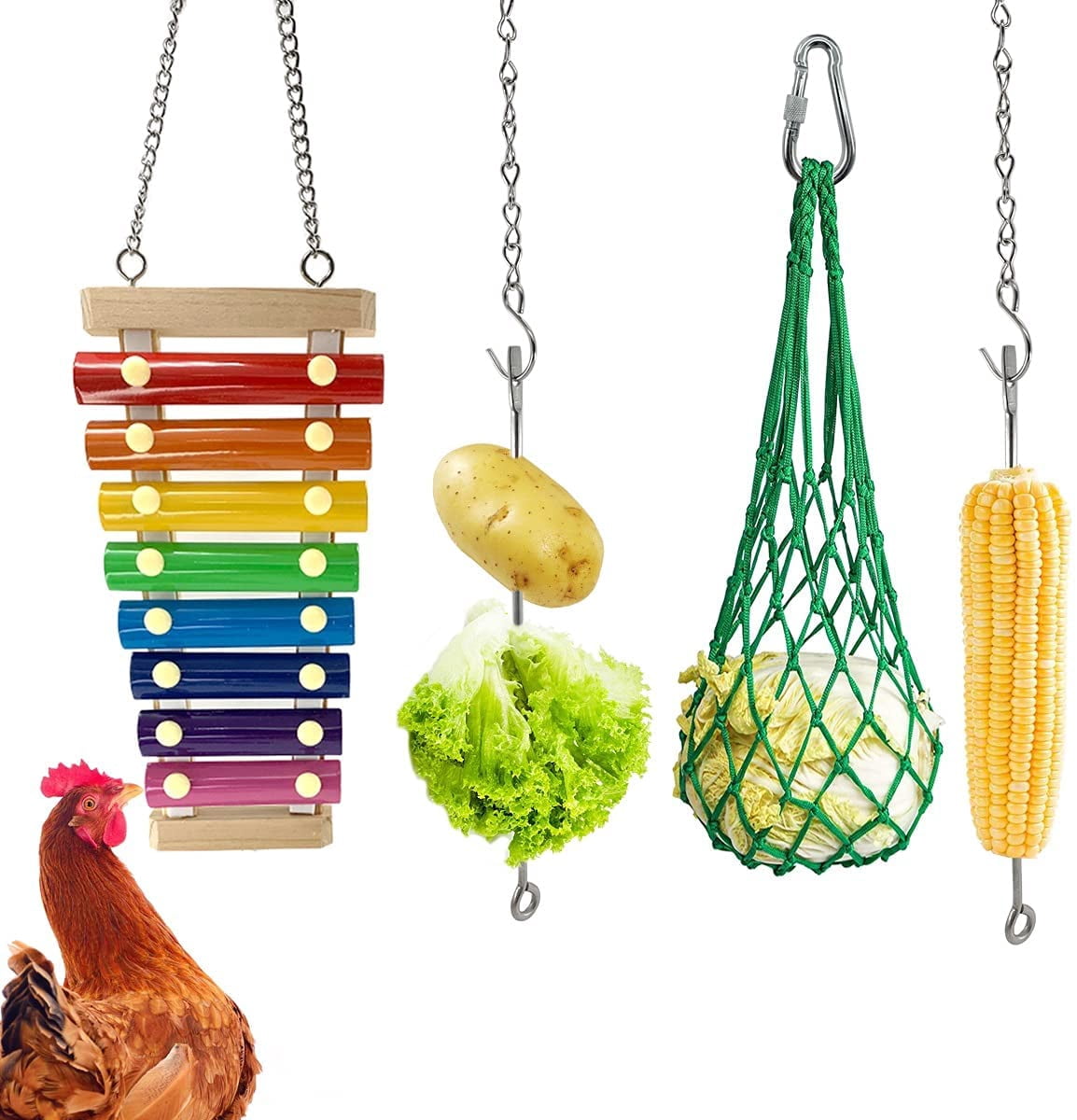 4PCS Chicken Coop Toys-Chicken Xylophone Toy Chicken Veggies Fruit ...