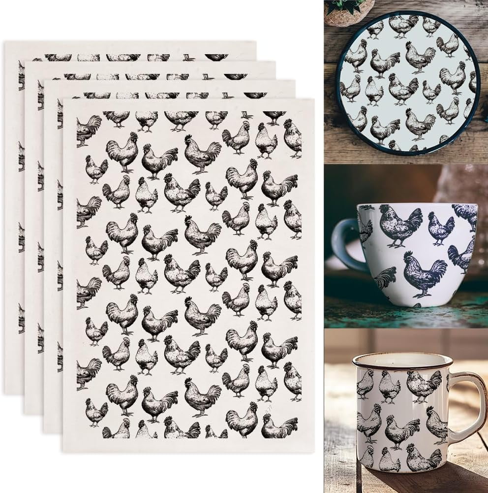 4PCS Chickens Underglaze Transfers for Pottery Animal Transfer Stickers ...