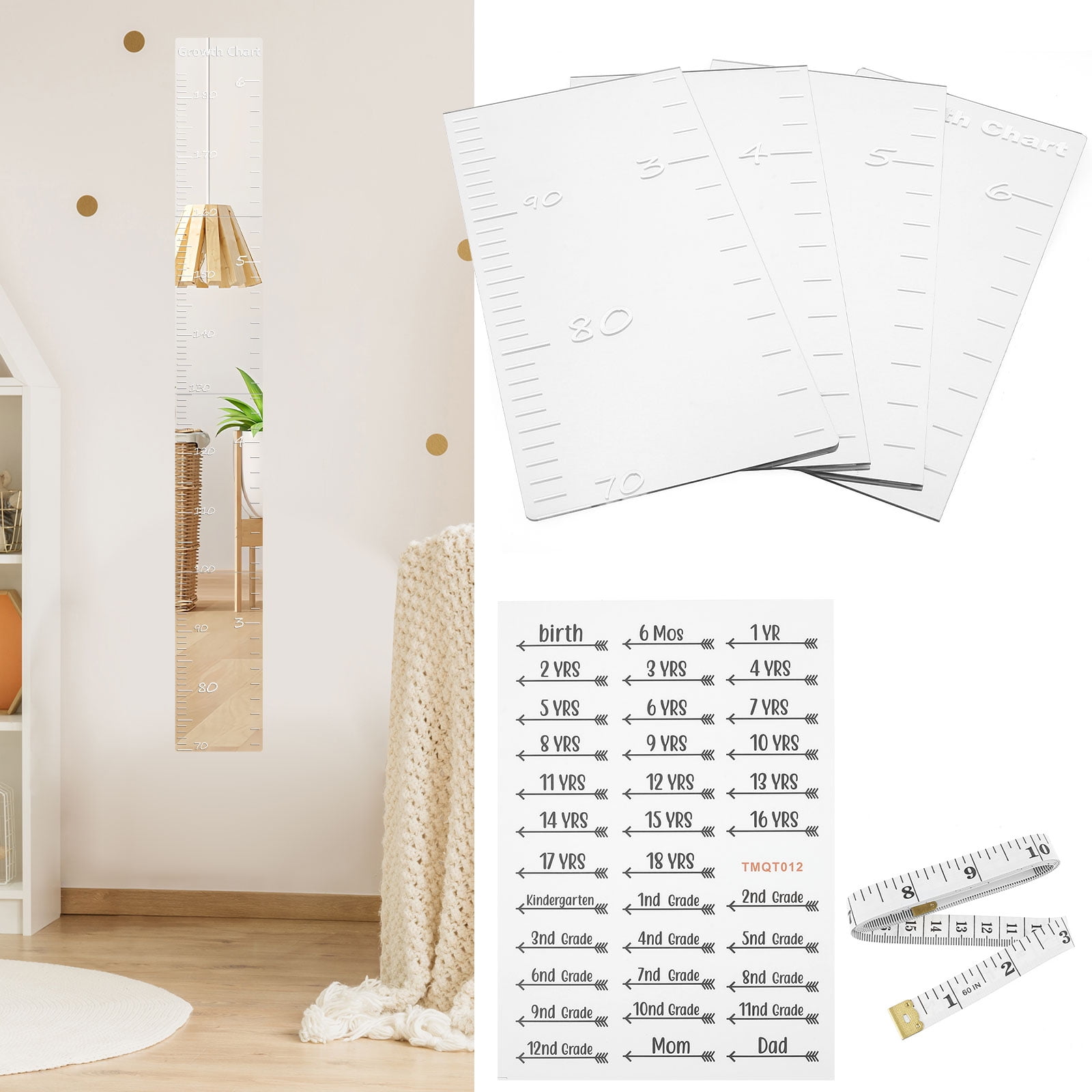 4PCS Children's Growth Chart Mirror Acrylic Mirror Sheets Puzzle Mirror Growth Chart Funny ...