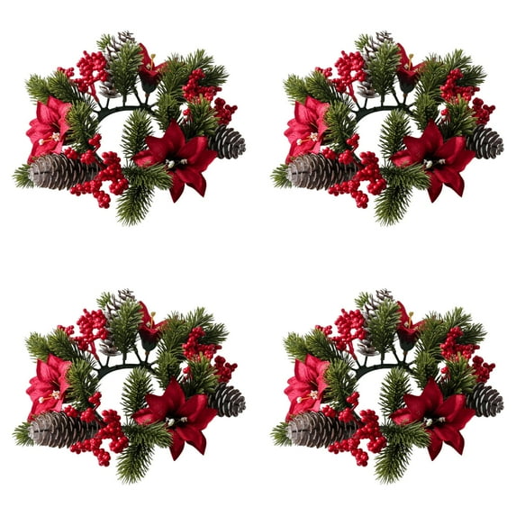 4PCS Christmas Candle Rings for Table Centerpiece Small Candle Wreaths ...