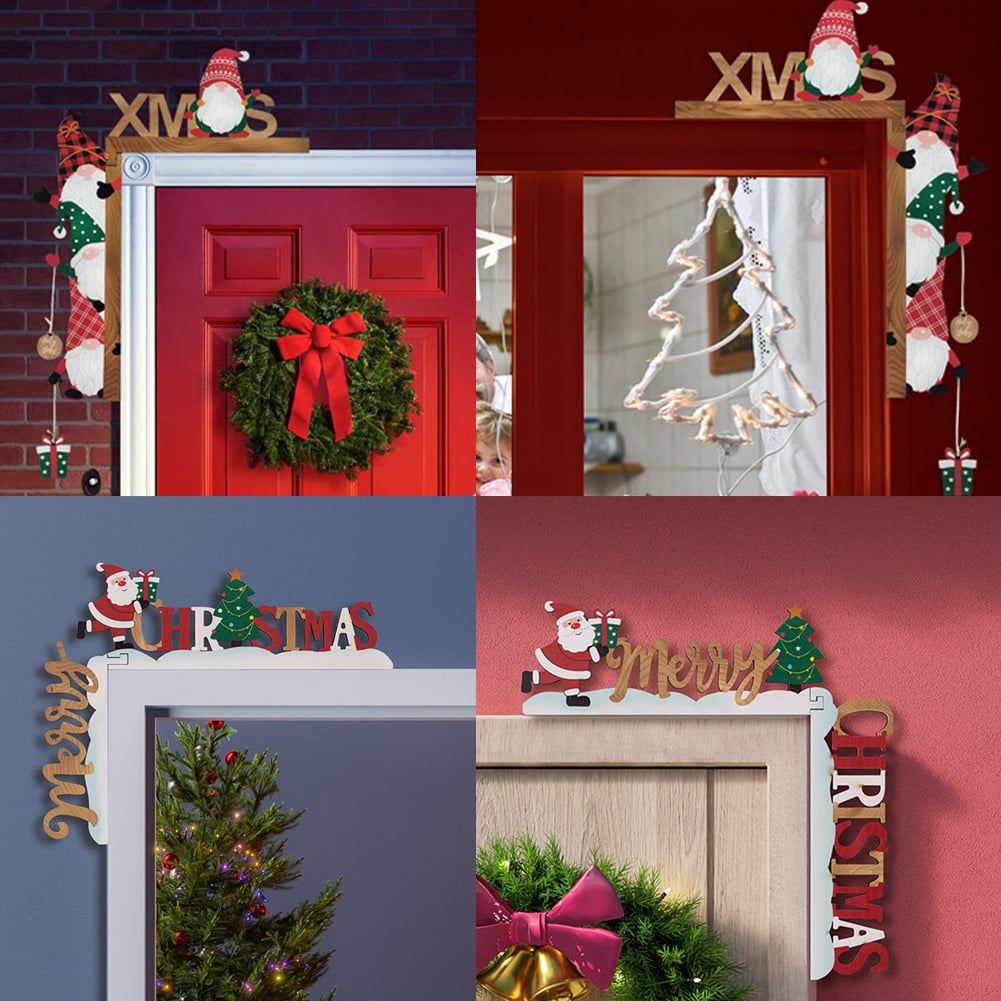 4PCS Christmas Door Corner Sign,Snowman Santa Wooden Door Frame ...
