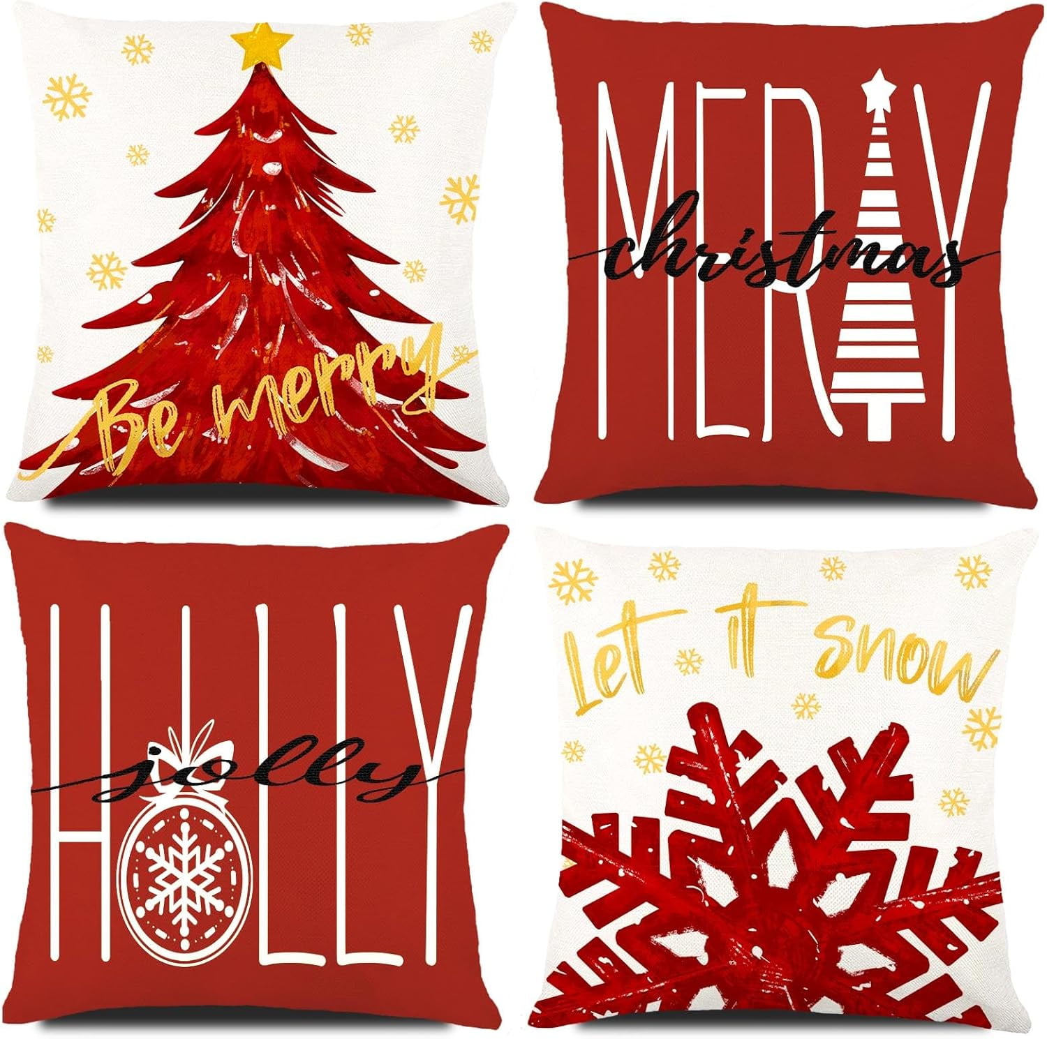 4PCS Christmas Pillow Covers 18x18 inch Winter Throw Pillow Covers Red ...