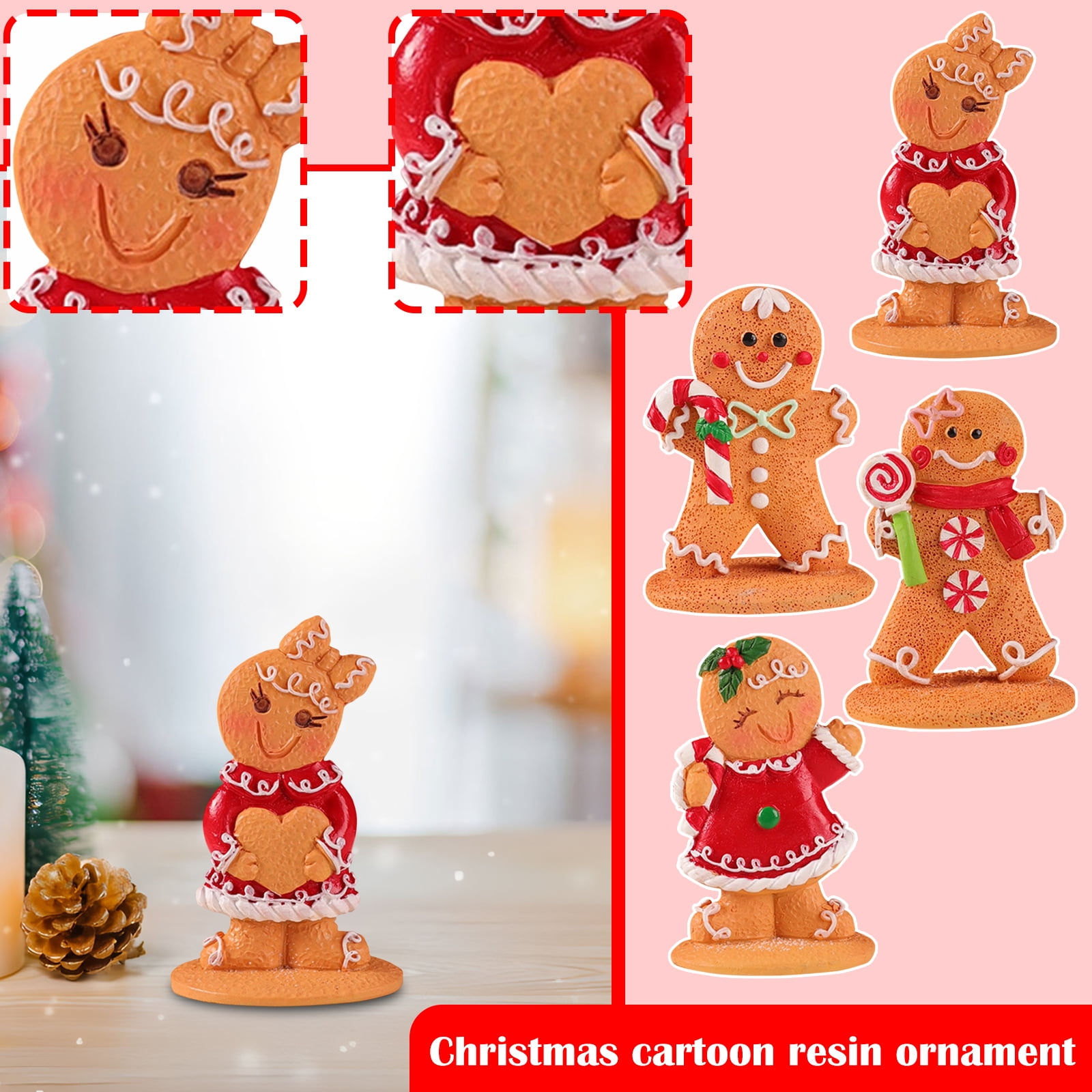 4PCS Christmas Tabletop Decorative Resin Gingerbread Man with Candy ...