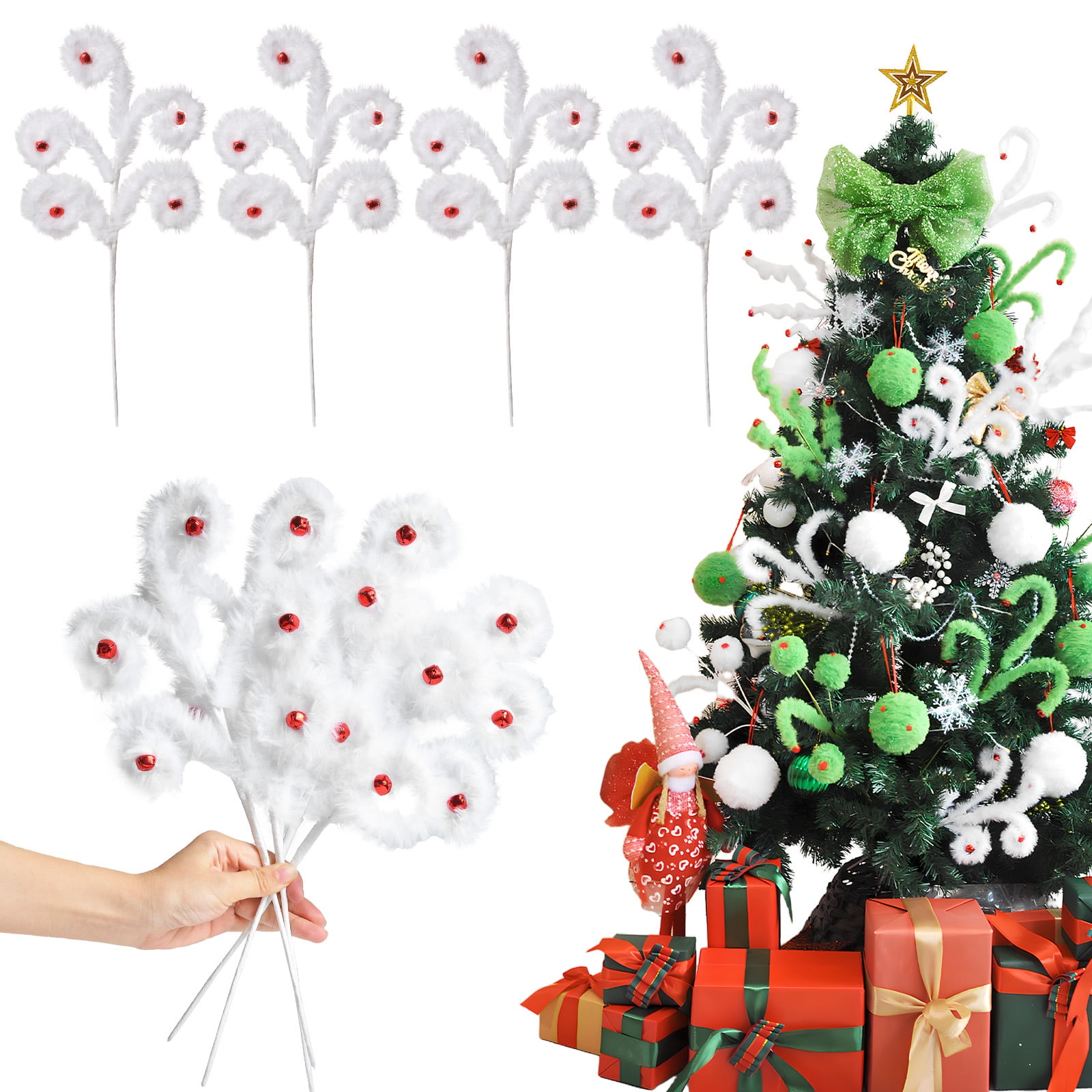 4PCS Christmas Tree Topper Decorations 17'' Green Furry Christmas Tree ...