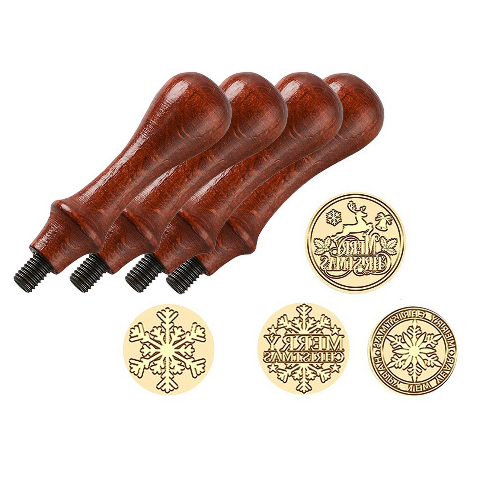 4PCS Christmas Wax Seal Stamp Copper Head with Wooden Handle Sealing ...
