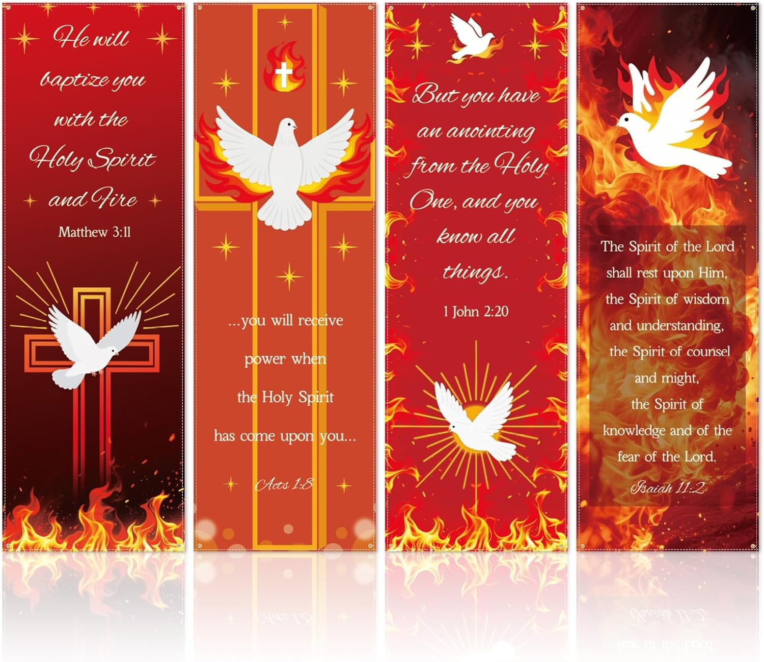 4PCS Church Banners for Sanctuary Wall Dove Flame and 72"x24" Christian ...
