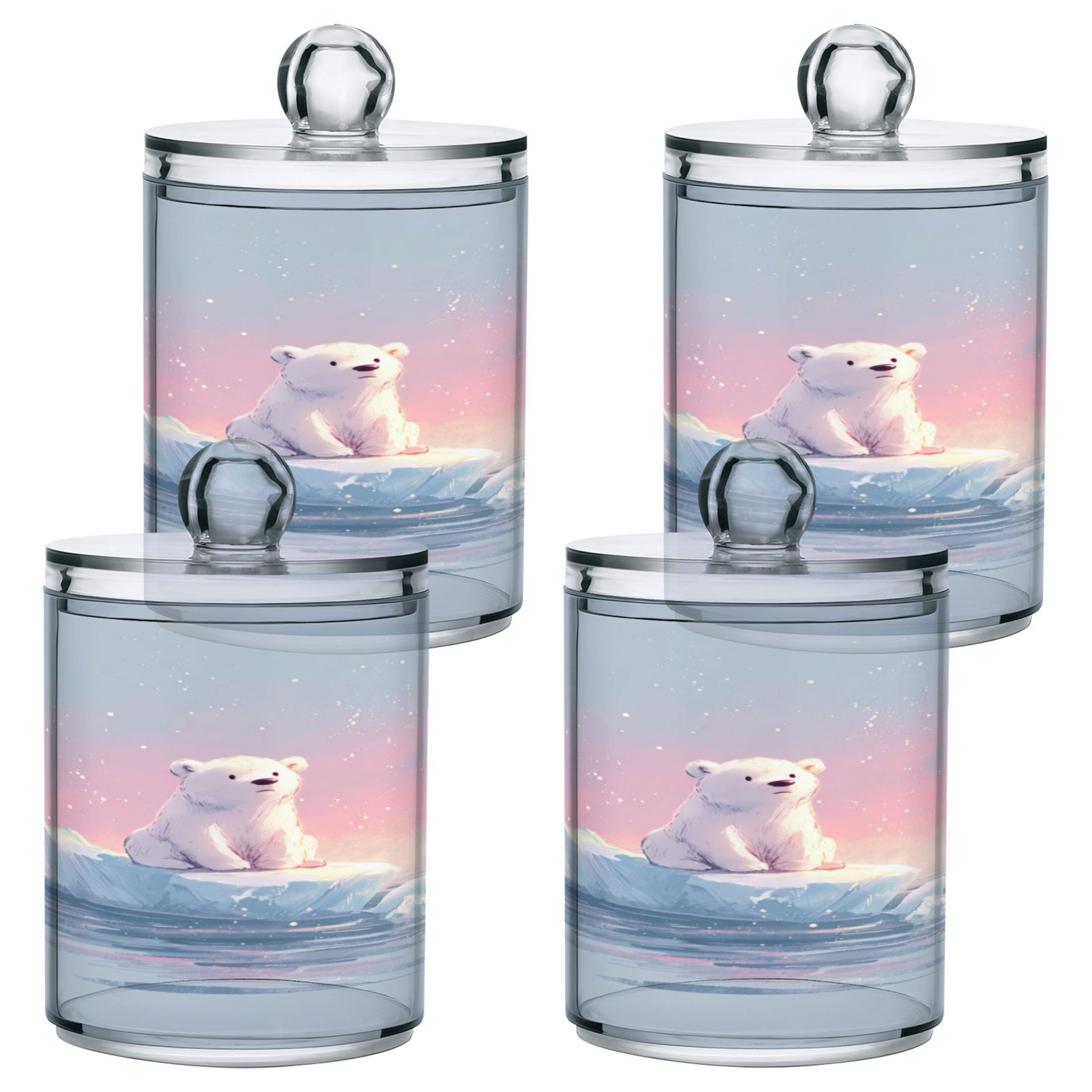 4PCS Clear Storage Jars Cotton Swabs Cans Translucent Plasticental ...
