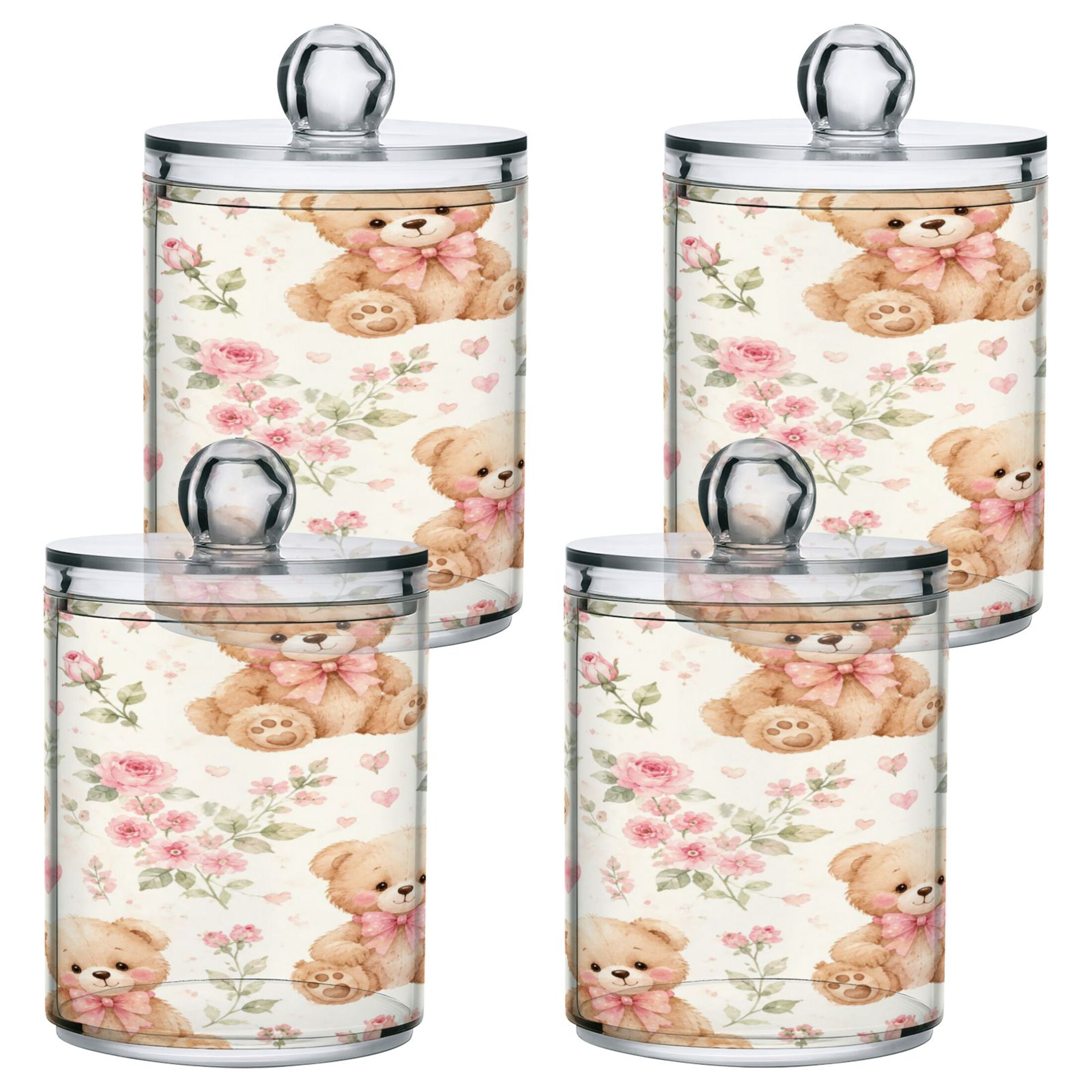 4PCS Clear Storage Jars Cotton Swabs Cans Translucent Plasticental ...