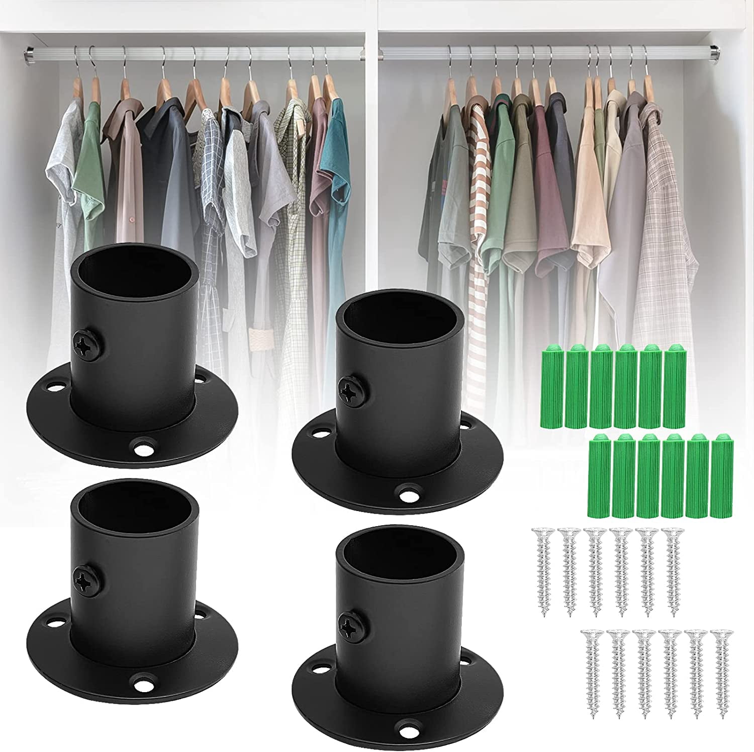4PCS Closet Pole Socket Set Wardrobe Rod Bracket, 1 Inch Curtain Rod ...