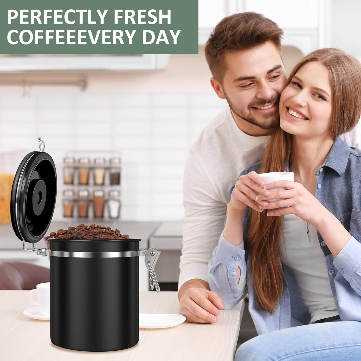 4PCS Coffee Storage Canister 1.5L 51OZ Double Airtight Coffee Beans ...