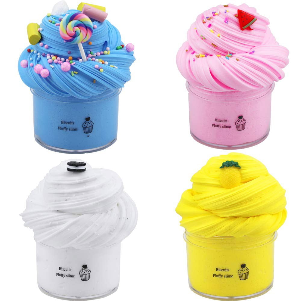 4PCS Colorful Mixing Cloud Cotton Candy Slime Soft And Non-Sticky Kids ...