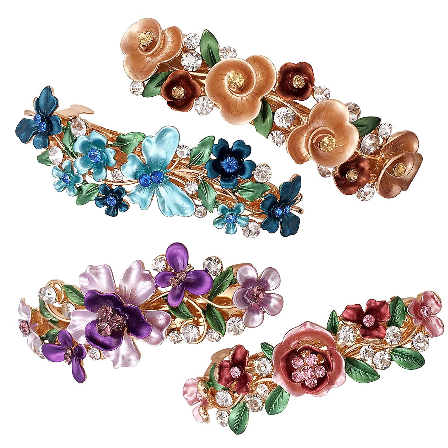4PCS Colorful Vintage Flower Design Metal Small French Barrettes,Hair ...