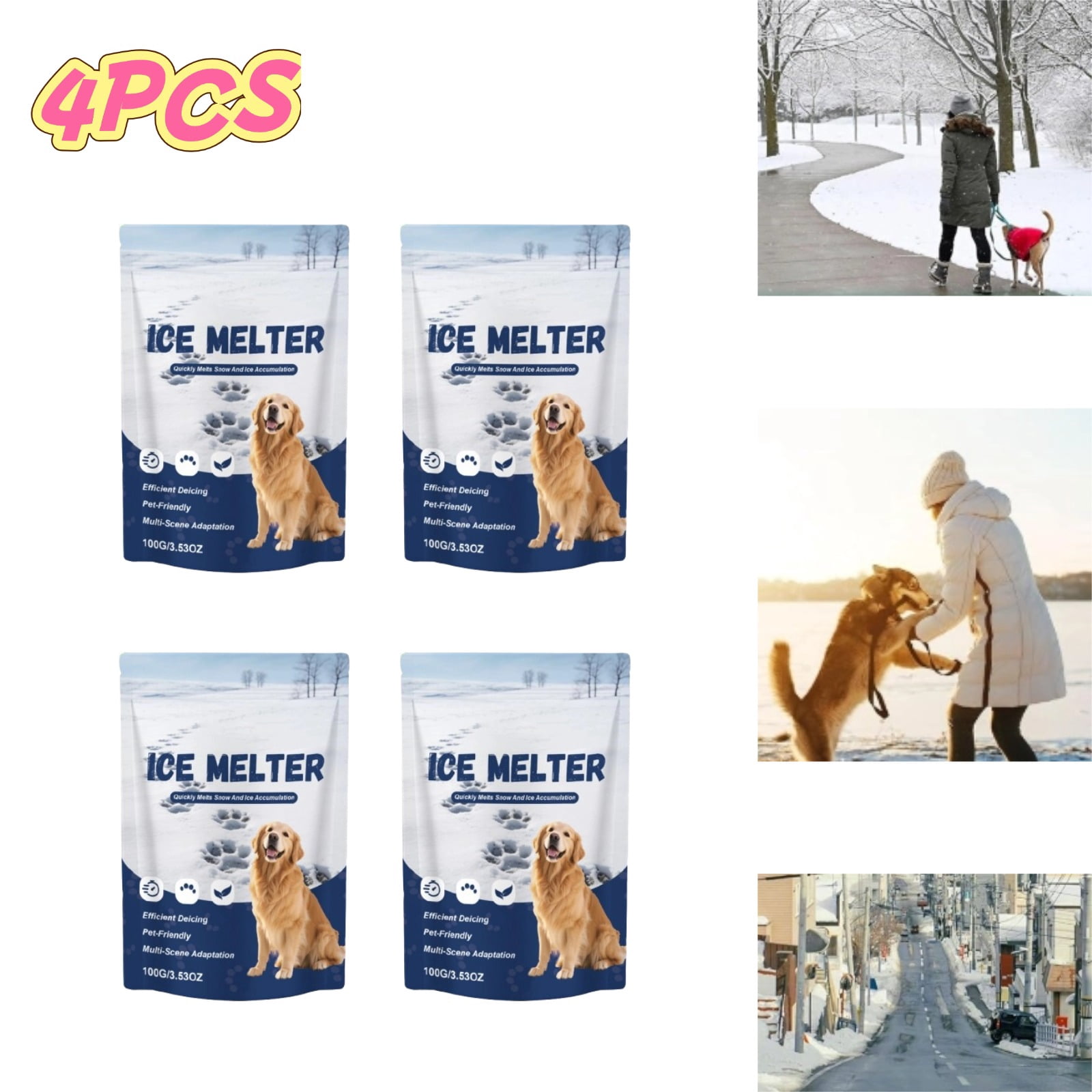 4PCS Concrete Safe Ice Melt 100g Pet Safe Quick Dissolve Snow & Ice for ...