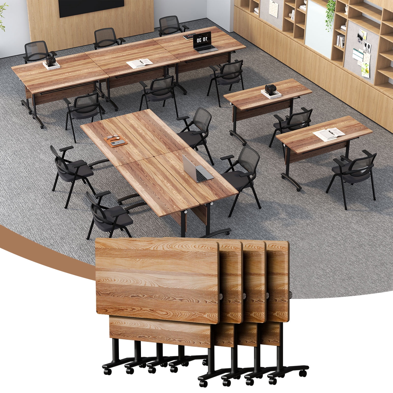 4PCS Conference Table with Wheels, 47.2“ Folding Conference Table, Flip ...