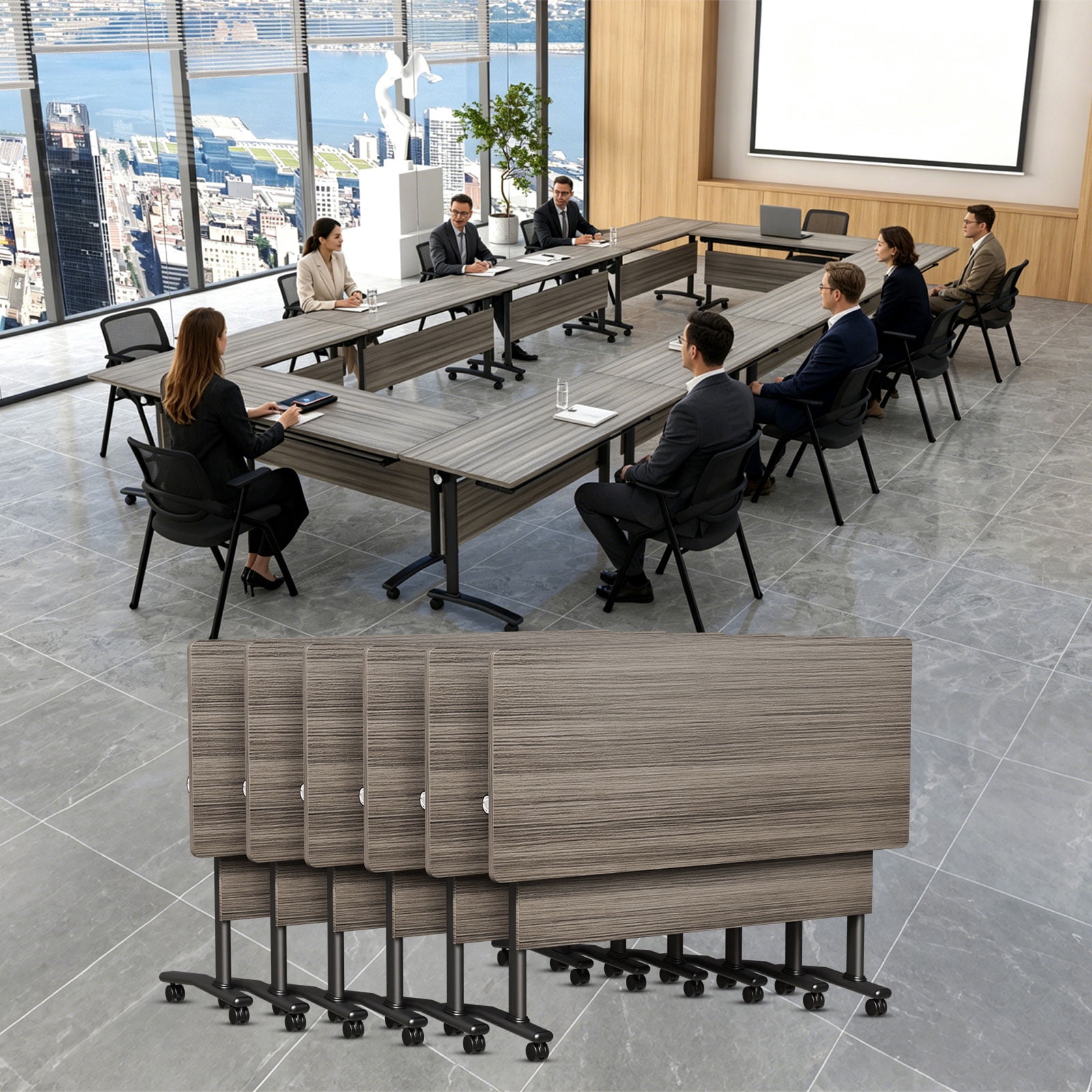 4PCS Conference Table with Wheels, 70.8“ Folding Conference Table, Flip ...