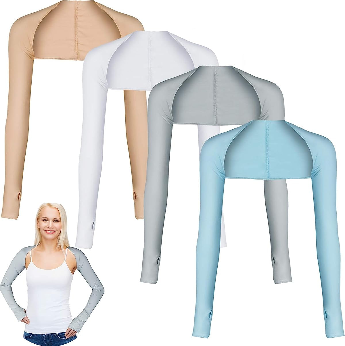4PCS Cooling Shawl Arm Sleeves with Finger Hole Anti UV Arm Covers for ...