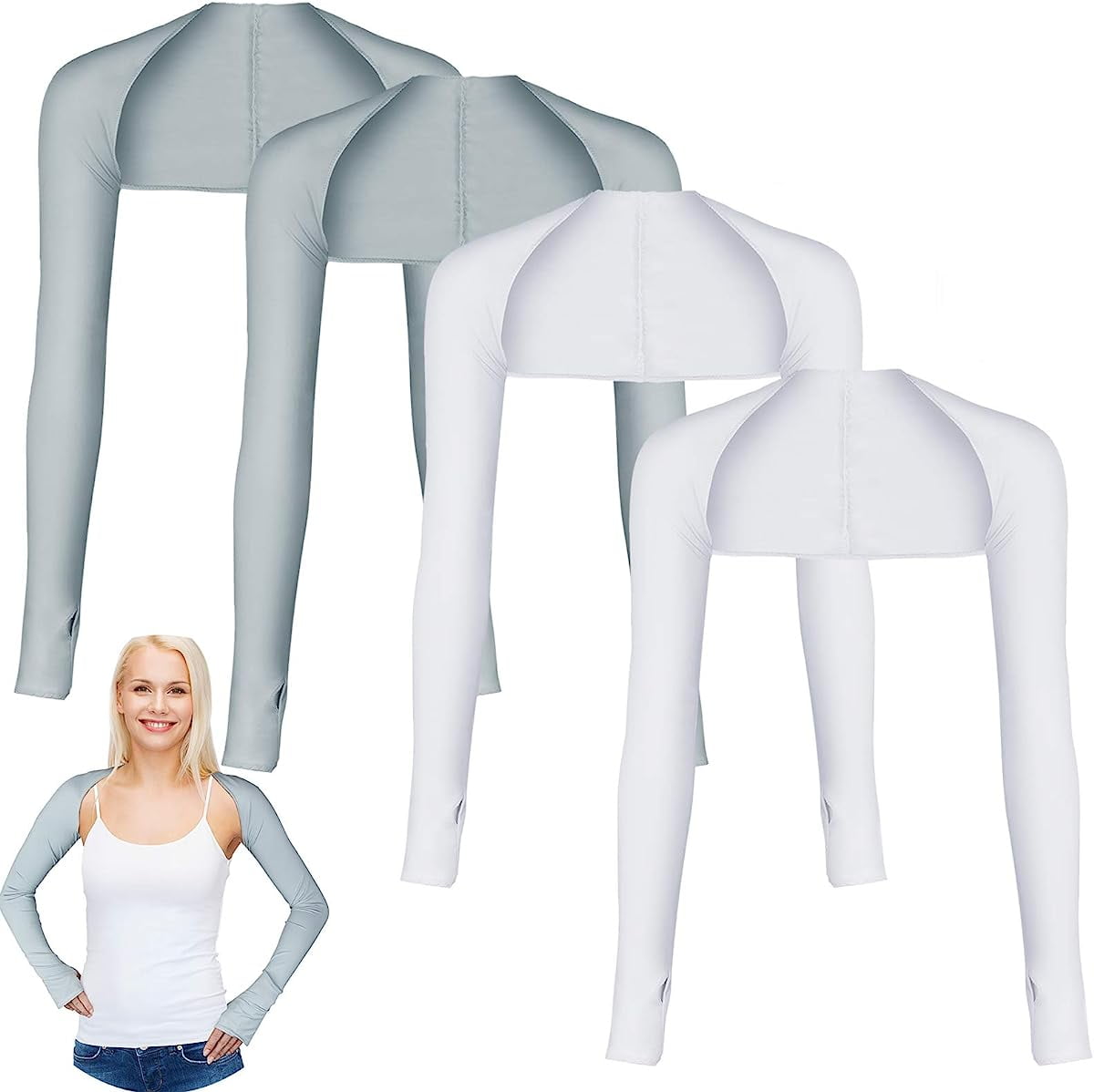 4PCS Cooling Shawl Arm Sleeves with Finger Hole Anti UV Arm Covers for ...